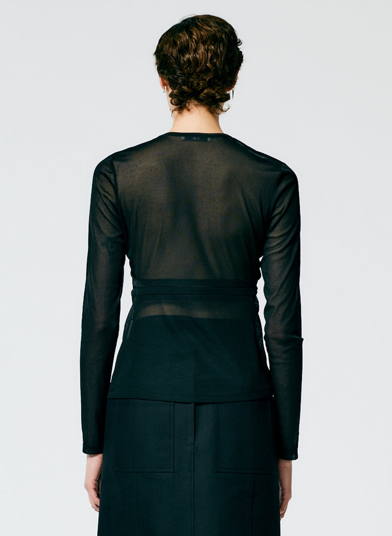 Sheer Gauze Long Sleeve Top With Pintuck Detail – Tibi Official