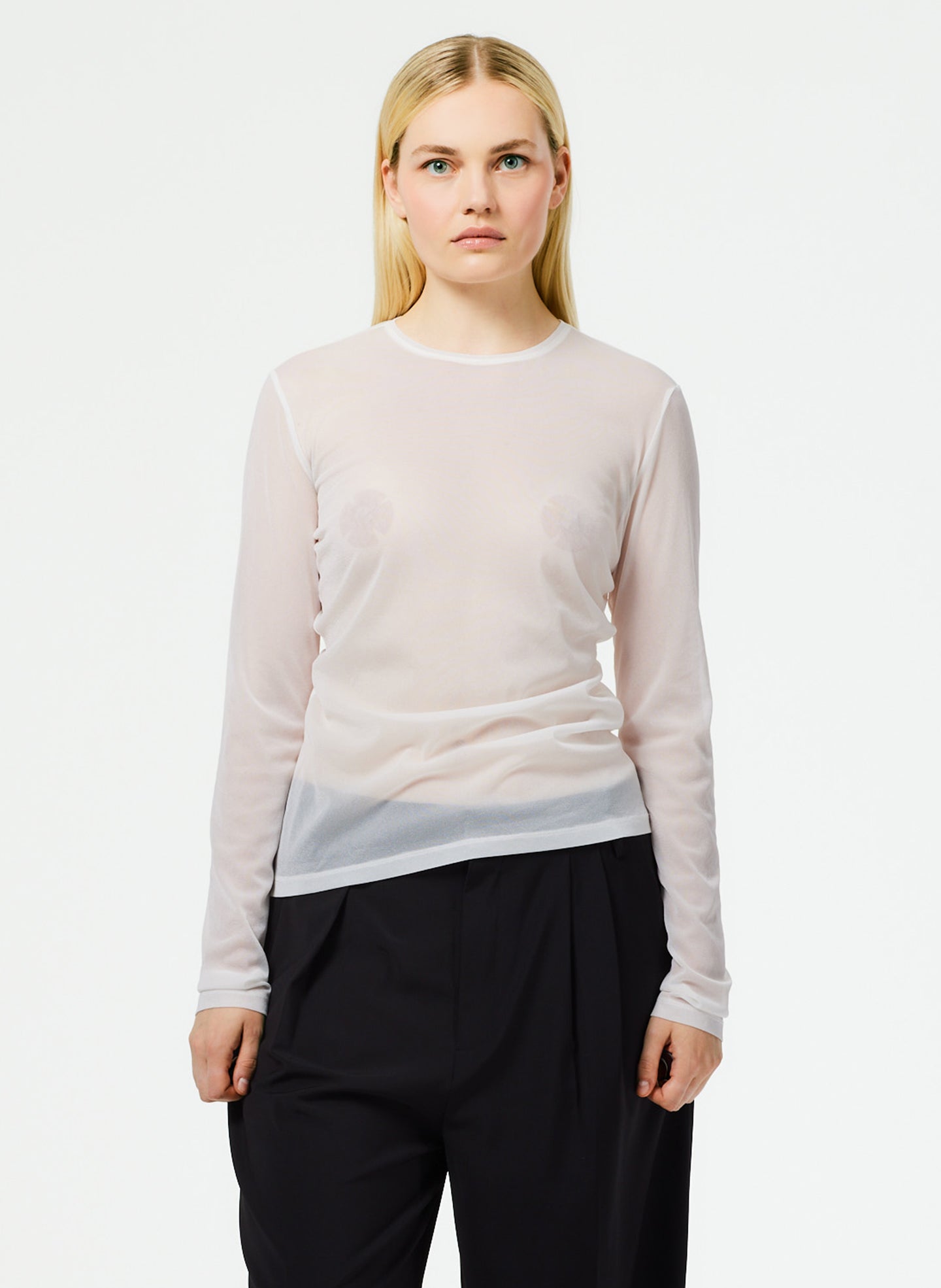 Sheer Gauze Long Sleeve Top With Pintuck Detail – Tibi Official