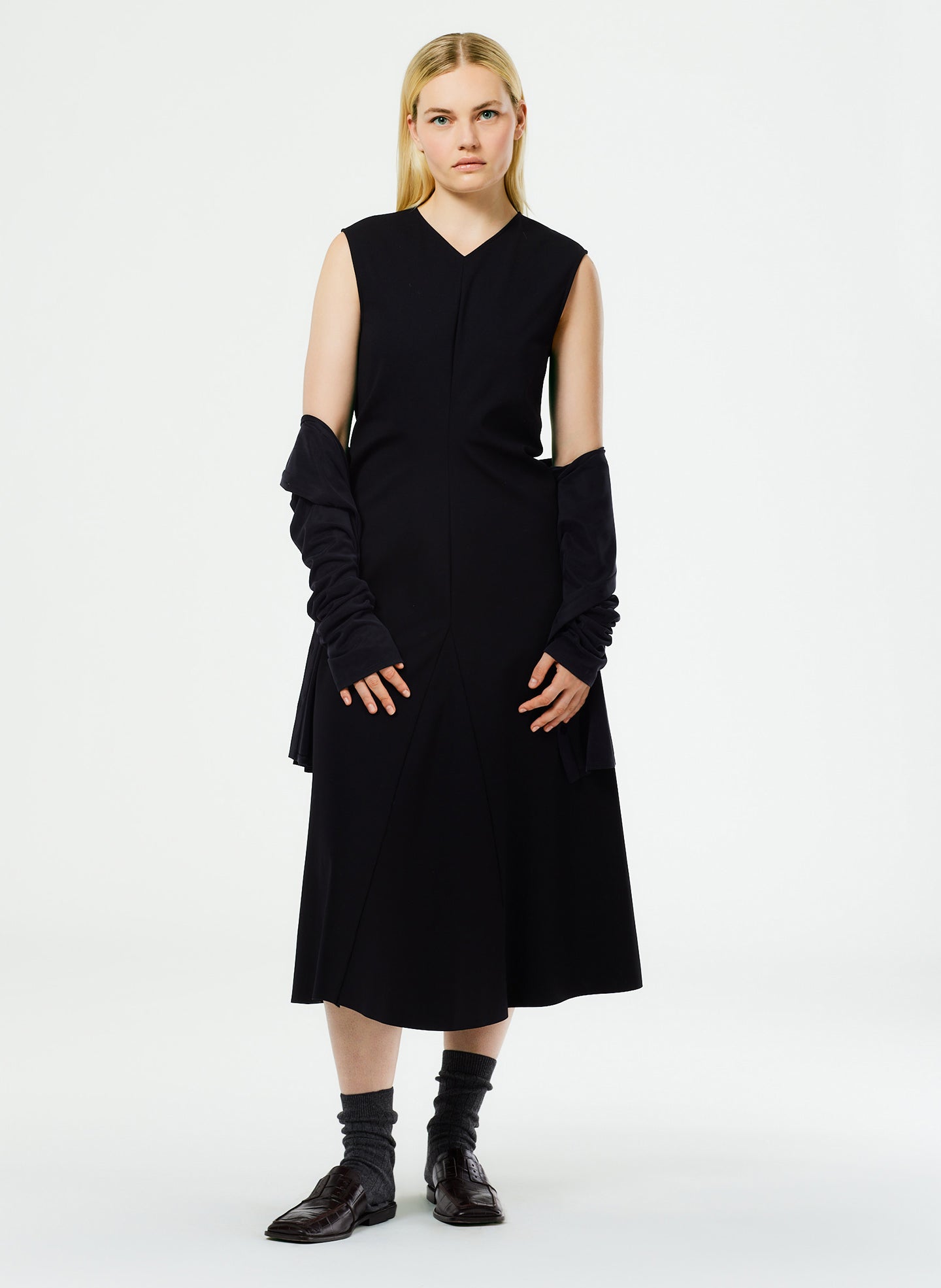 Compact Ultra Stretch Knit V-Neck Godet Dress – Tibi Official