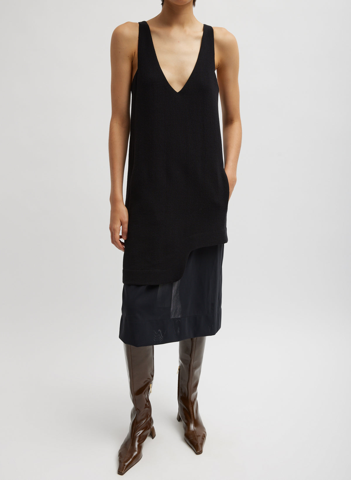 Melee Crepe V-Neck Power Mesh Combo Dress – Tibi Official