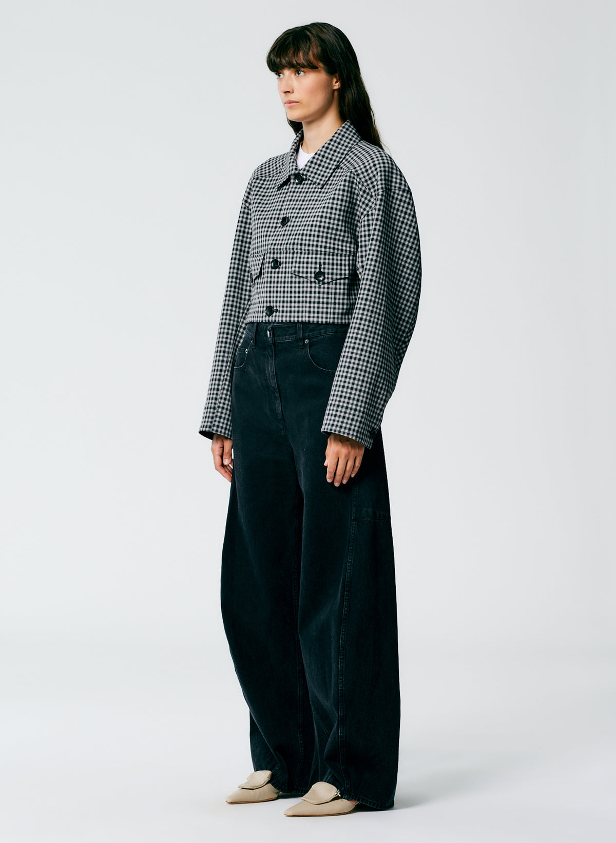 Double Faced Menswear Check Cropped Jean Jacket – Tibi Official