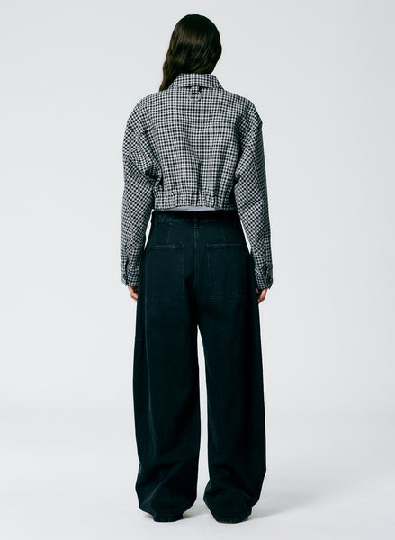 Double Faced Menswear Check Cropped Jean Jacket – Tibi Official