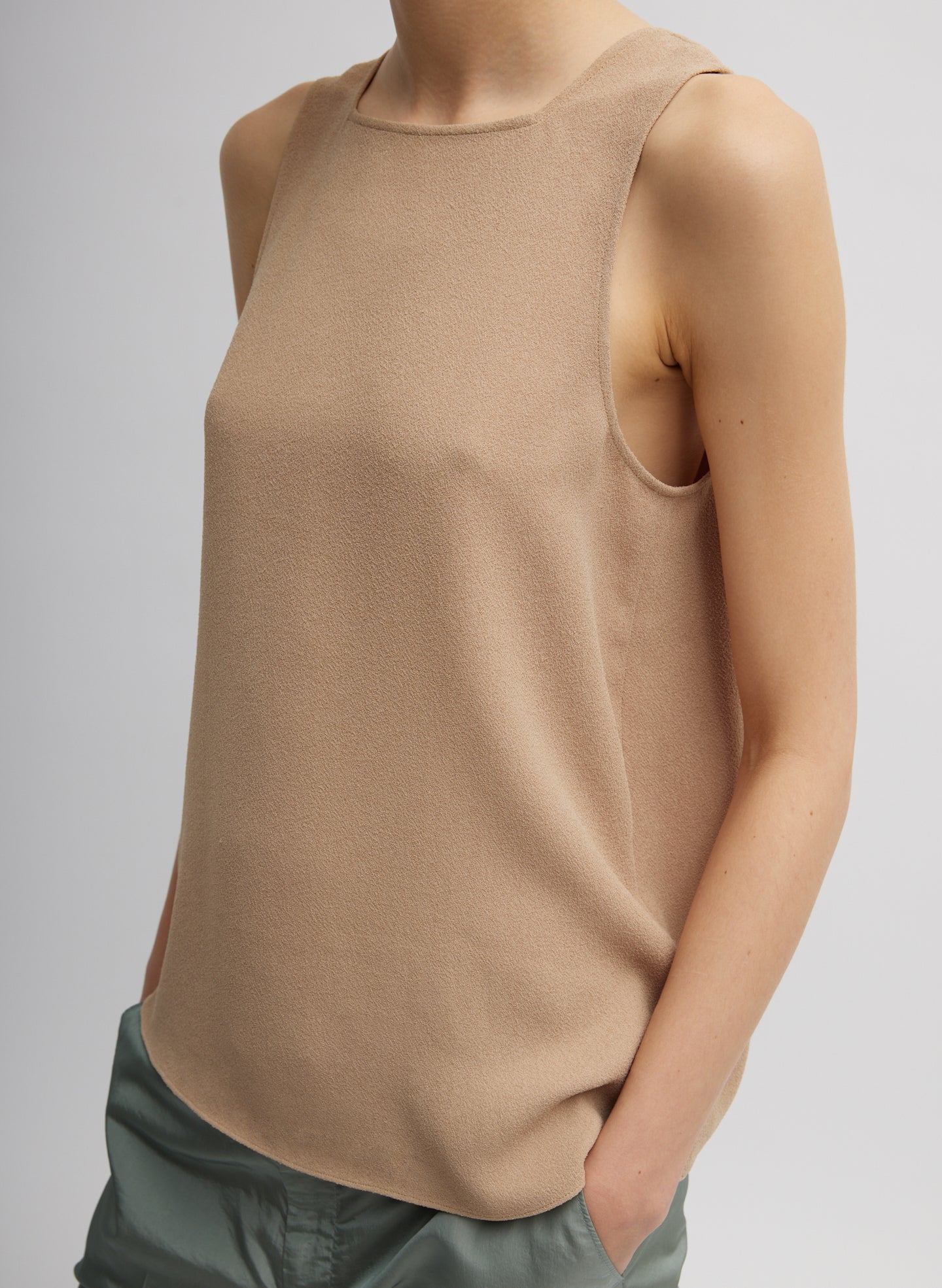 Pebble Sable Square Neck Cross Back Tank – Tibi Official