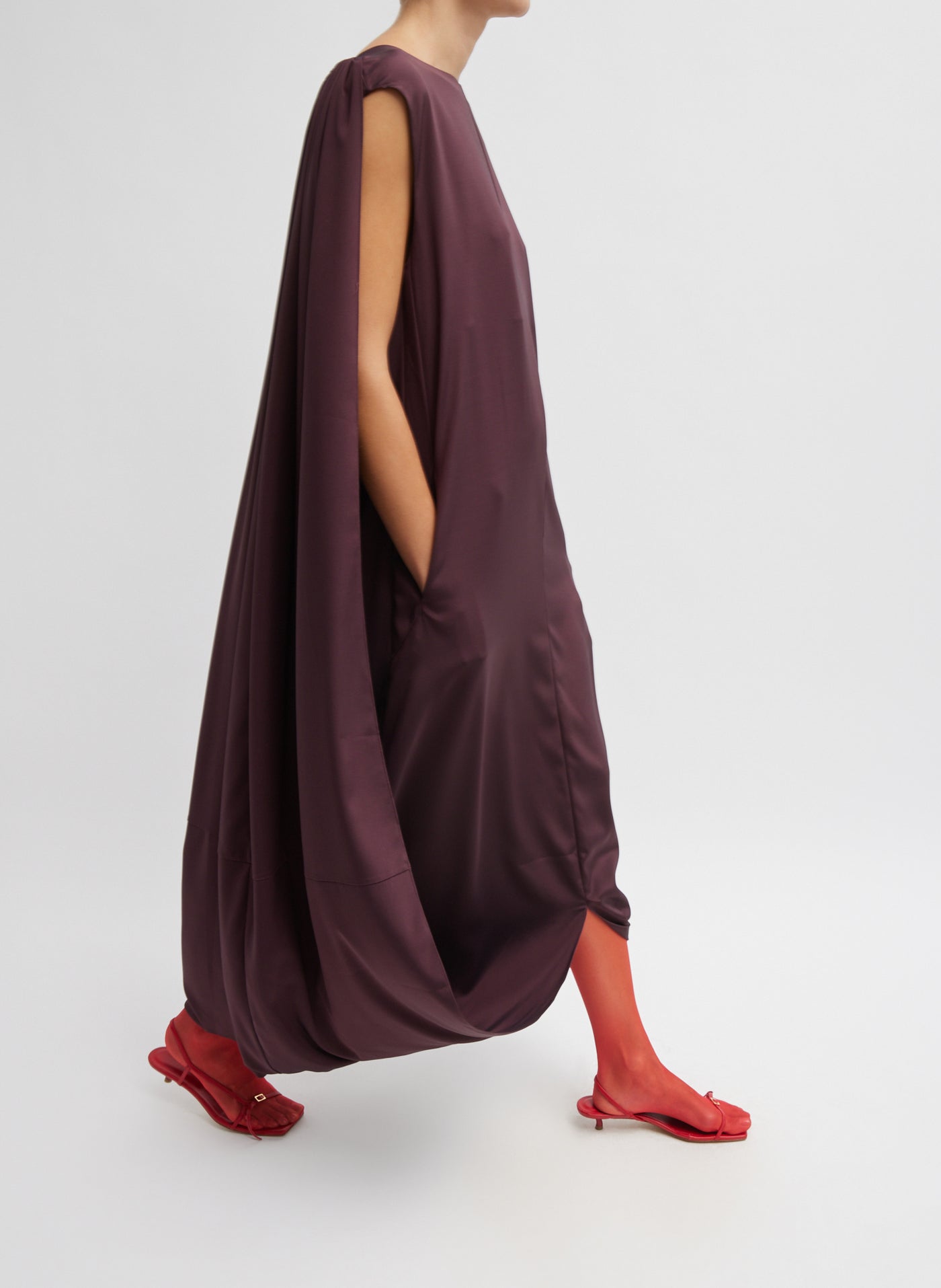 Stretch Silk Nylon Wide Neck Cape Dress – Tibi Official
