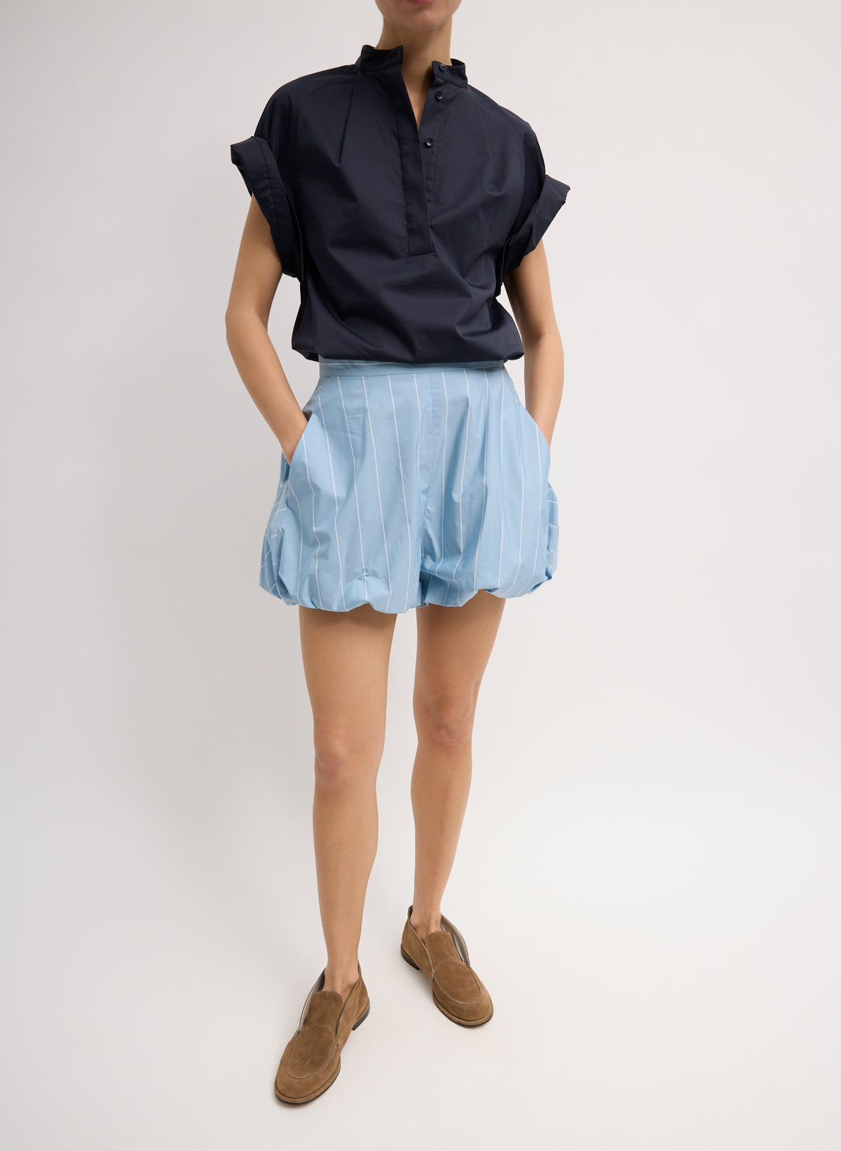 Striped Tech Poplin Bubble Short – Tibi Official