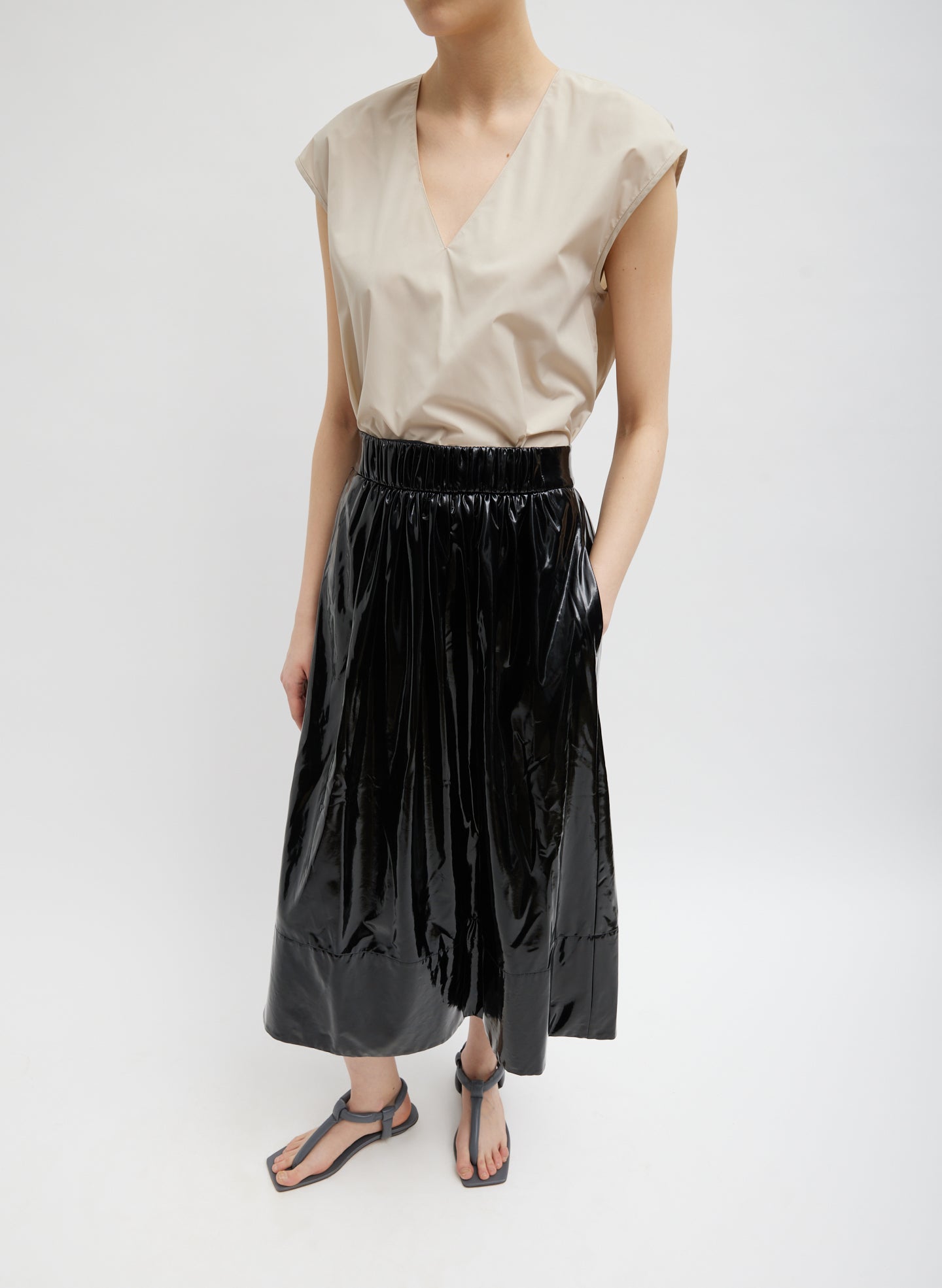 Light Weight Stretch Patent Smocking Waistband Full Skirt – Tibi Official