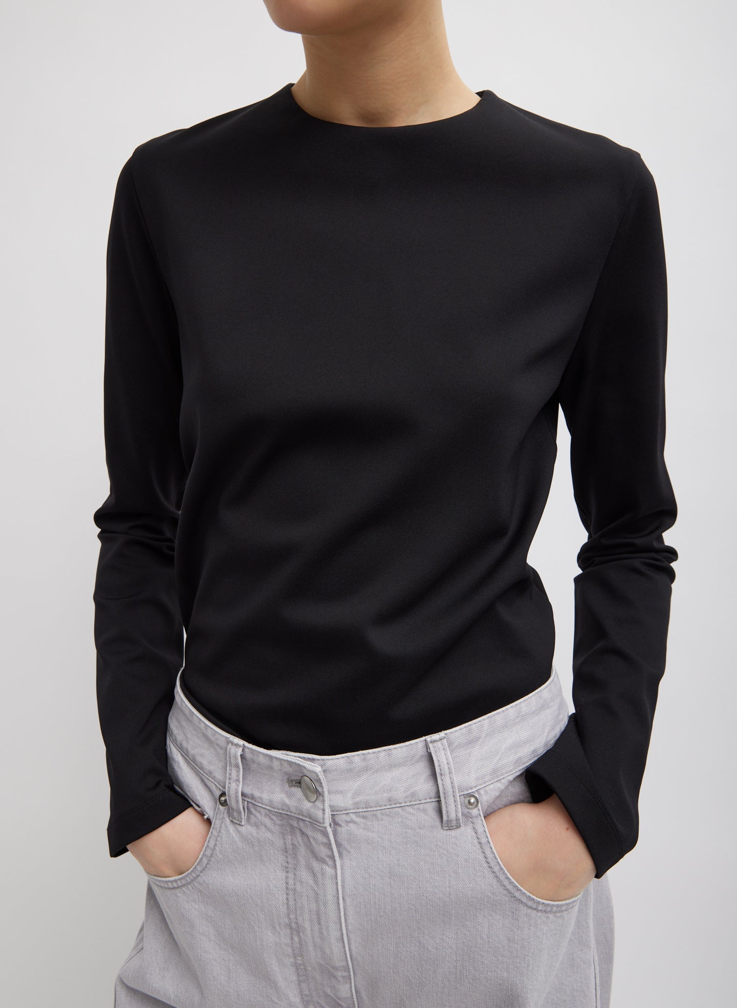 Compact Ultra Stretch Knit Long Sleeve Slim Top – Tibi Official