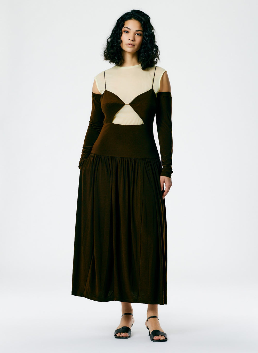 Drapey Jersey Cut Out Sculpted Shirred Dress – Tibi Official