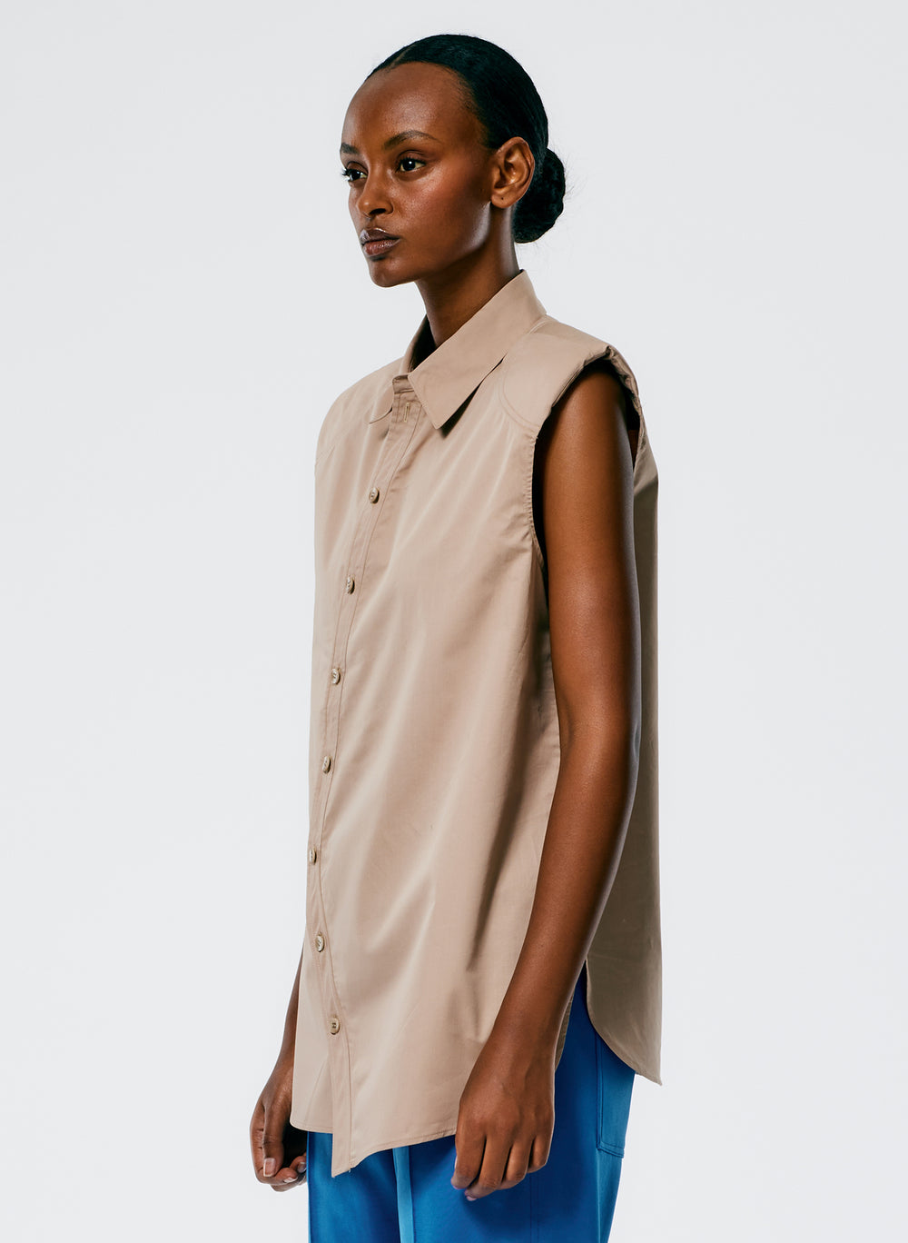 Eco Poplin Sleeveless Shoulderpad Shirt – Tibi Official