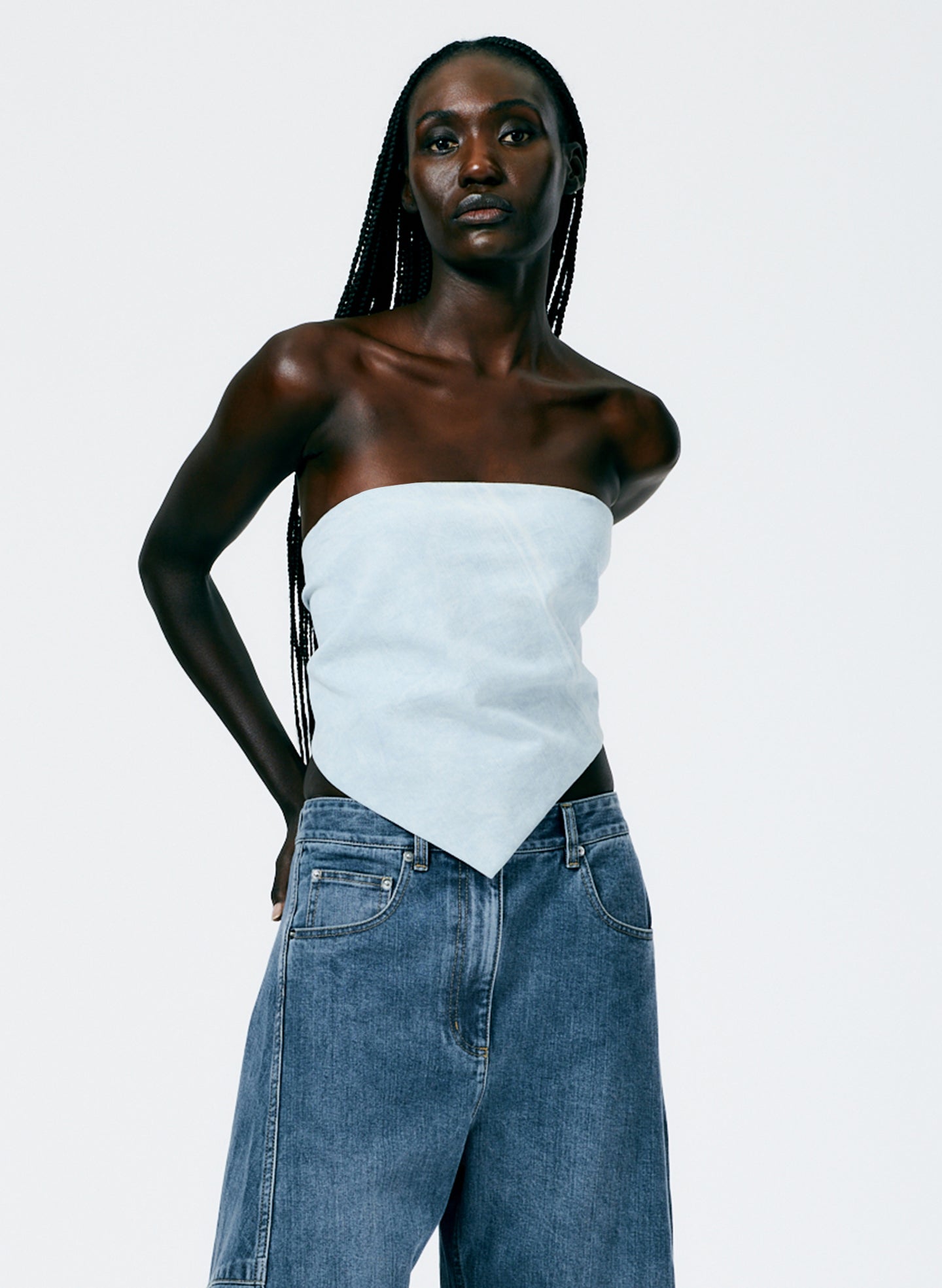 Bleached Denim Tie Back Handkerchief Top – Tibi Official