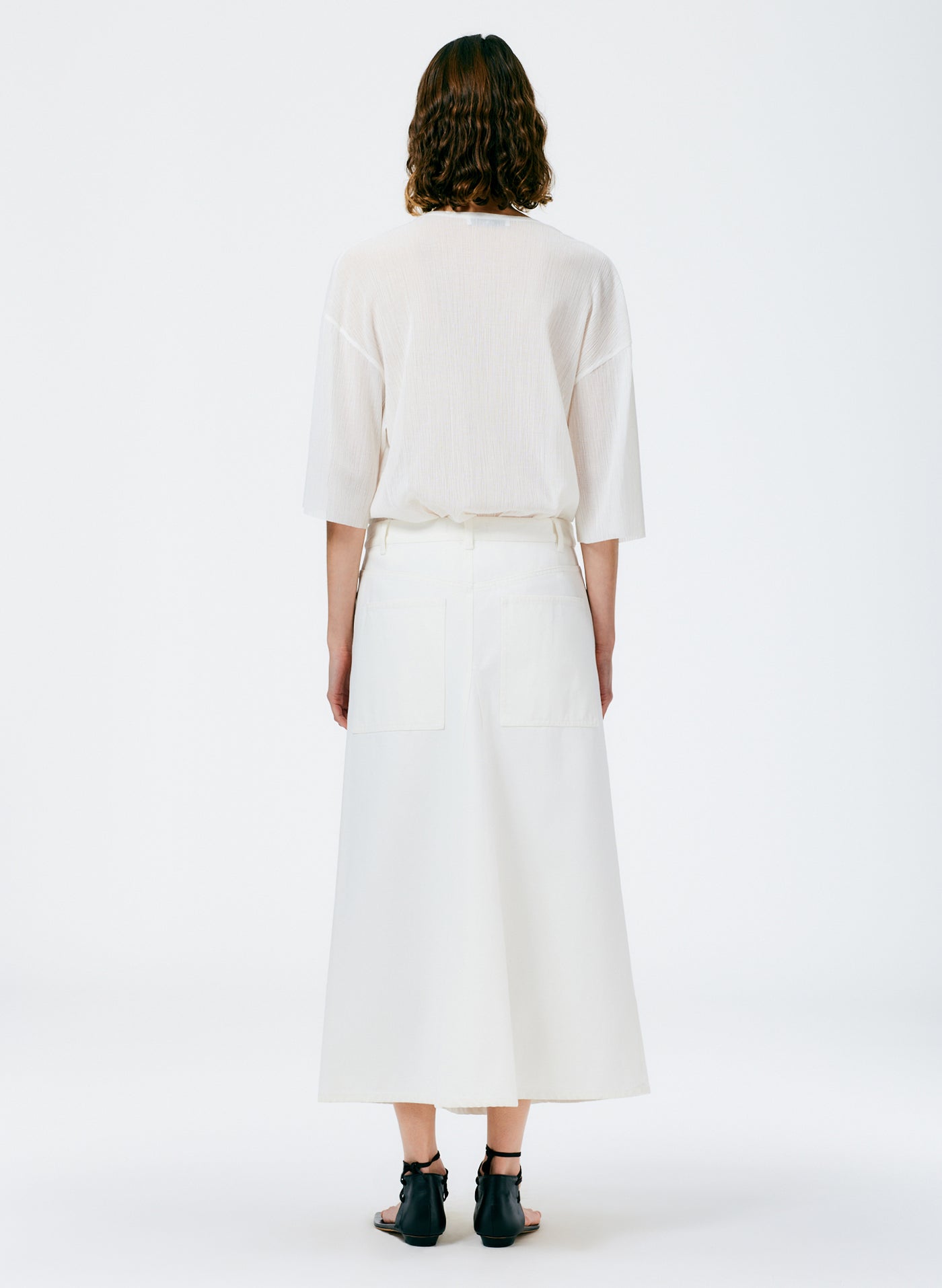 White Denim Godet Midi Skirt – Tibi Official